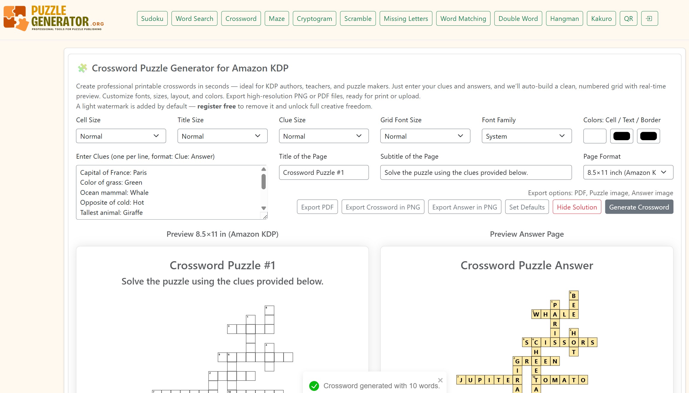 Crossword Generator – Create Custom Puzzles for KDP and Commercial Use