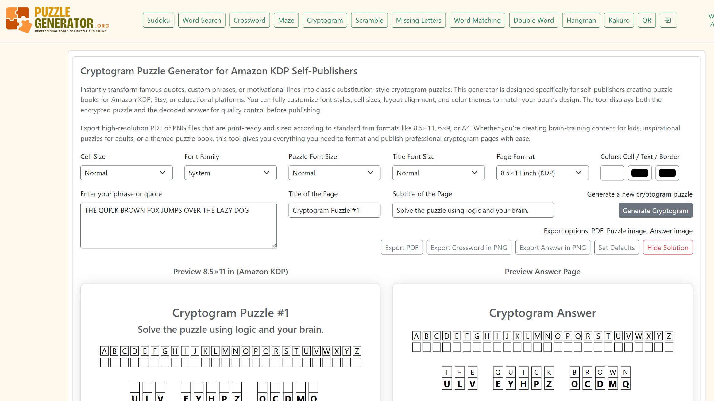 Cryptogram Puzzle Generator – Create Printable Puzzles for KDP & Brain ...