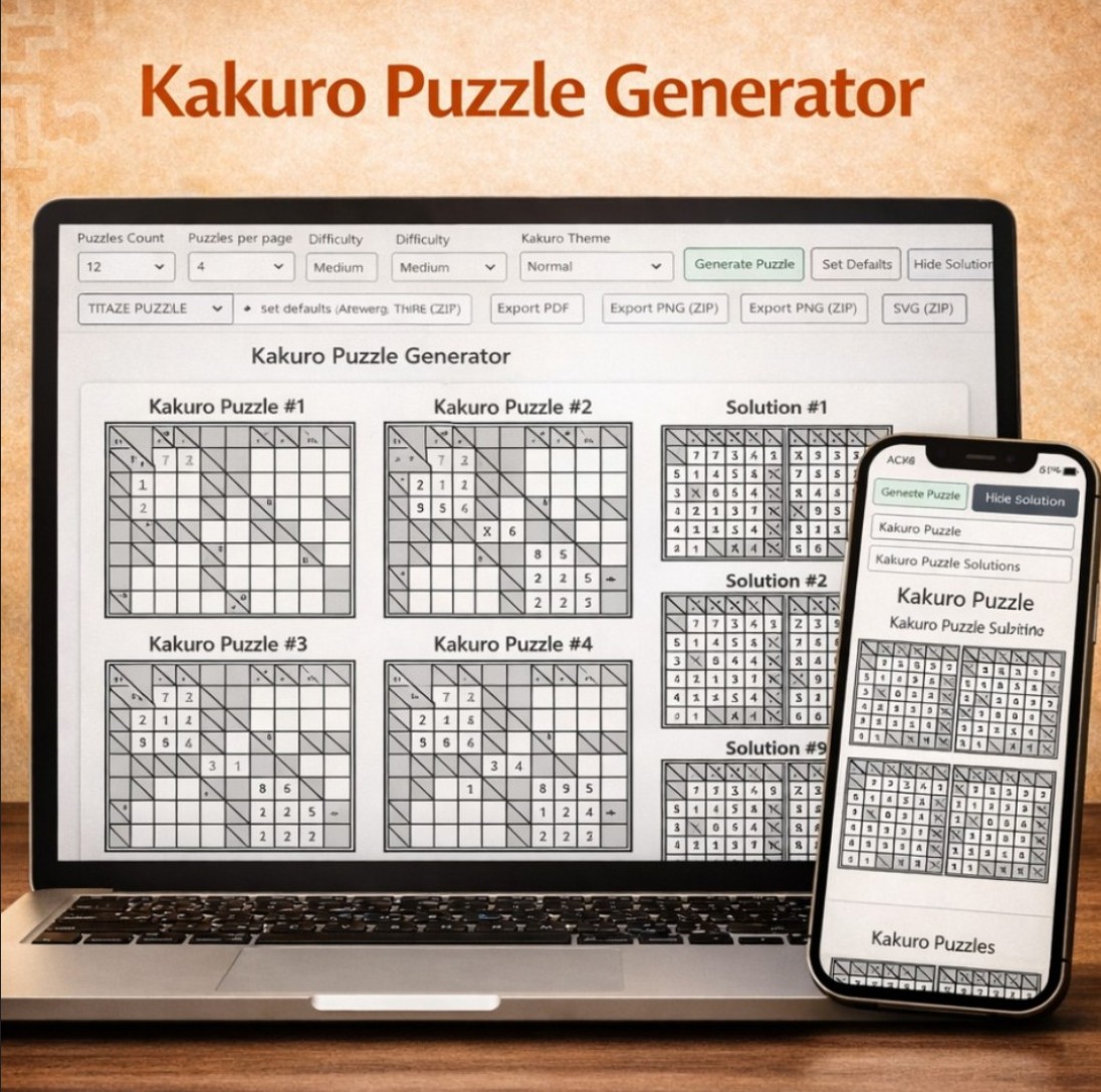 Free Kakuro Puzzle Maker – Create Printable Kakuro Puzzles Online