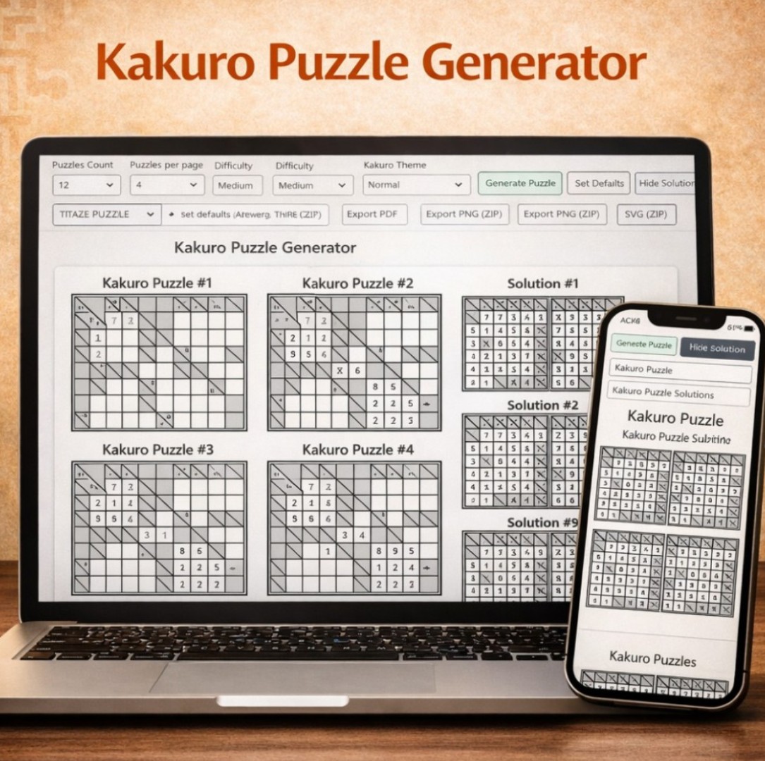 Kakuro Puzzles Download – Printable Kakuro PDF, PNG & SVG