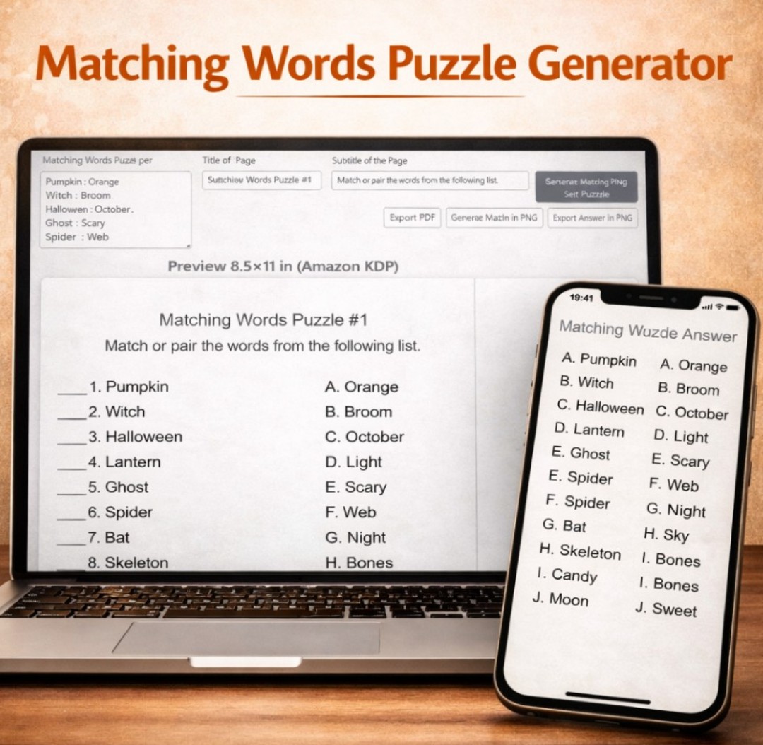 Matching Words Puzzle Generator – Create KDP & Printable Vocabulary ...
