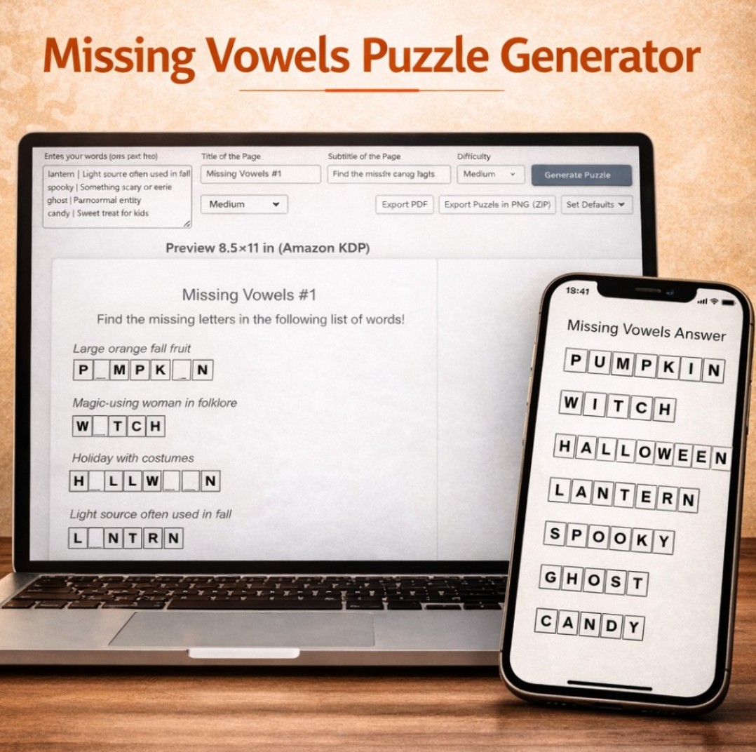 Missing Vowels Generator – Create Printable Vocabulary Puzzles