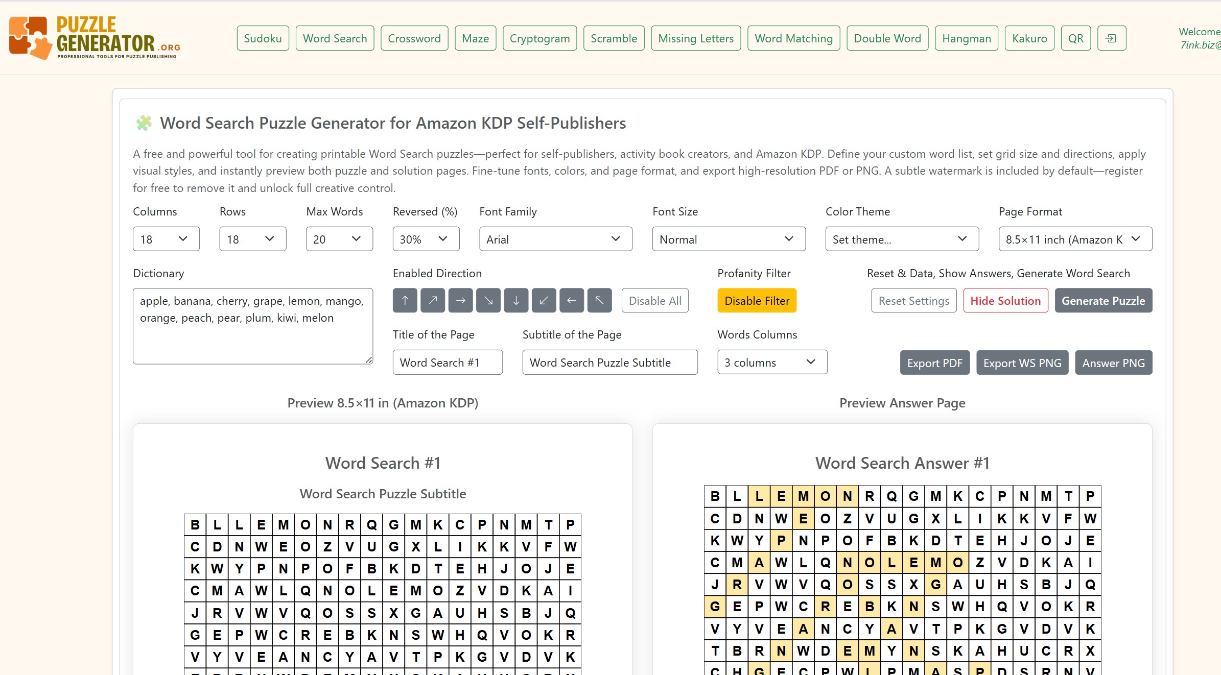 Word Search Generator – Create Printable Puzzles for KDP and Commercial Use